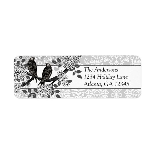 Vintage Birds Hand Drawn Flowers on Damask Address Label | Zazzle.com
