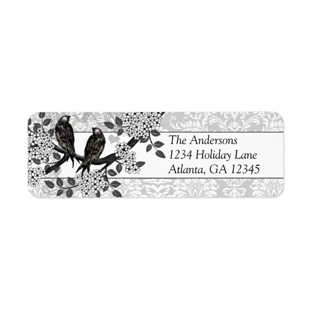 Vintage Birds Hand Drawn Flowers on Damask Address Label | Zazzle