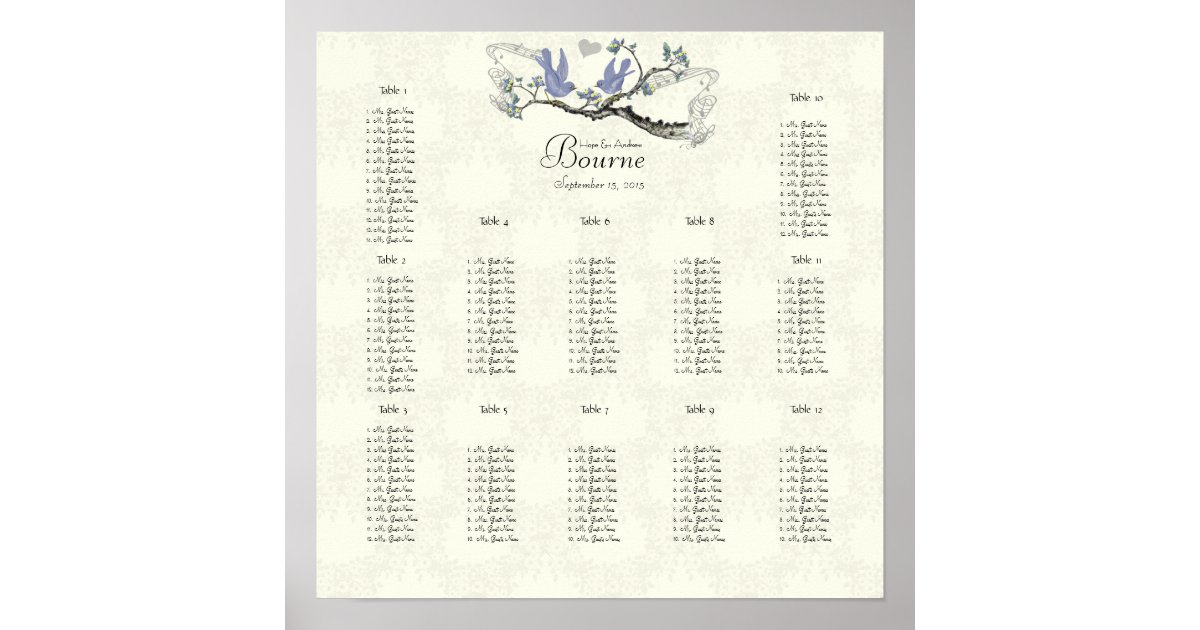 Vintage Birds Lavender and Yellow Seating Chart | Zazzle