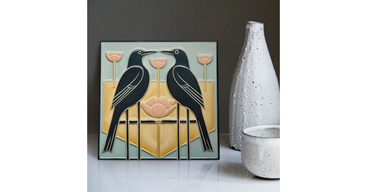 Vintage Birds Mackintosh Art Deco Nouveau Decor Ceramic Tile | Zazzle
