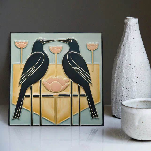 Vintage Birds Mackintosh Art Deco Nouveau Decor Ceramic Tile | Zazzle