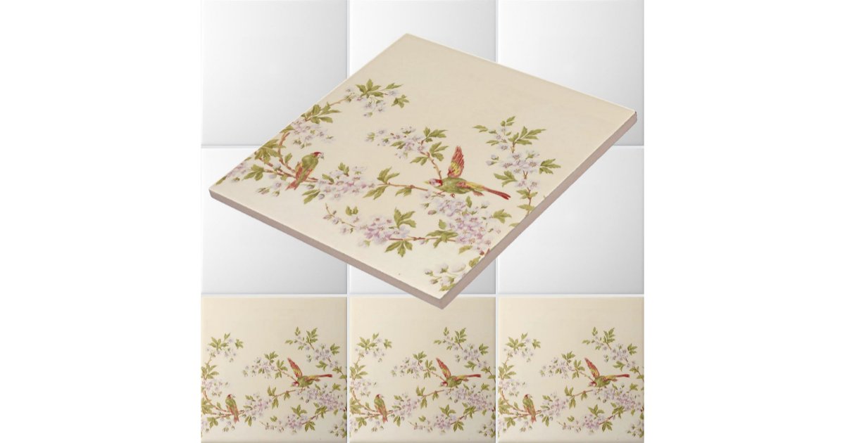 Vintage Birds On Flowering Tree Frieze Ceramic Tile | Zazzle