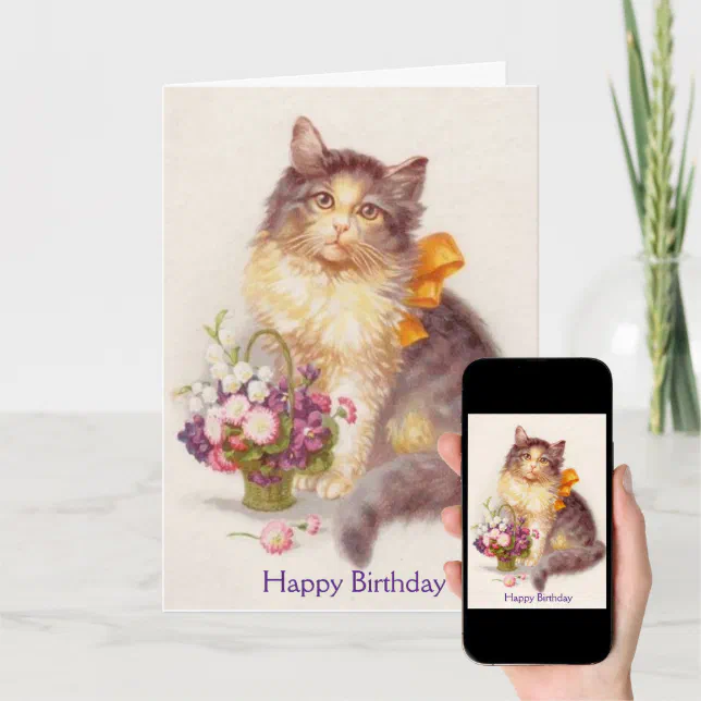 Vintage Birthday Cat (Message Inside), Card | Zazzle