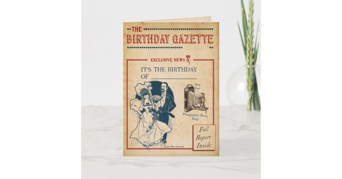 Vintage Birthday Gazette Card | Zazzle