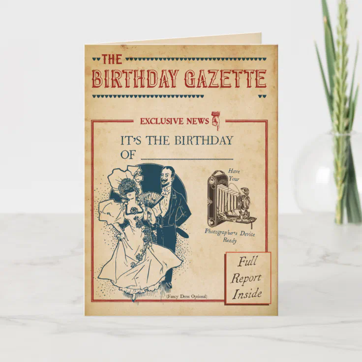Vintage Birthday Gazette Card | Zazzle