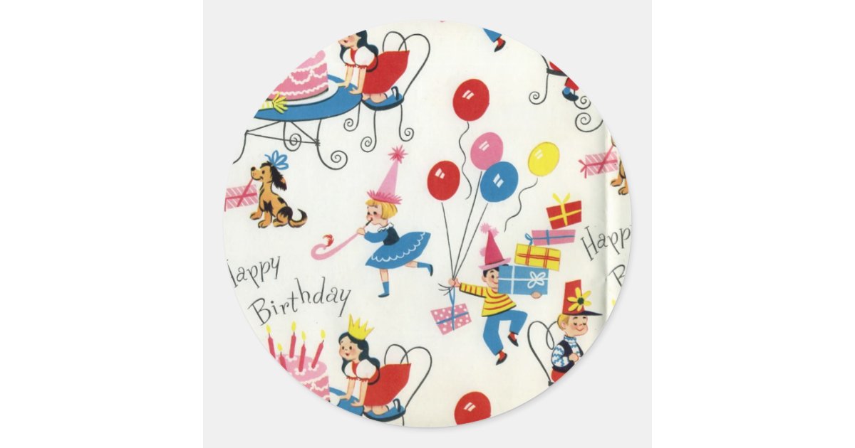 Vintage Birthday Party Classic Round Sticker | Zazzle