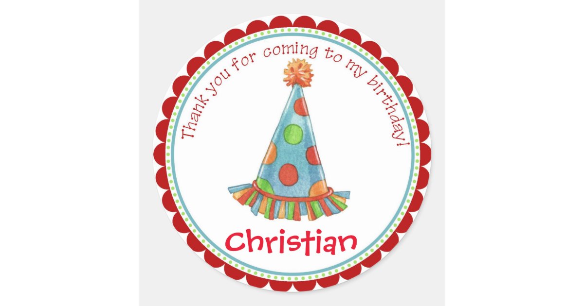 Vintage Birthday Party hat stickers | Zazzle