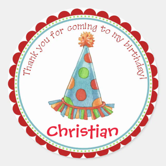 Vintage Birthday Party hat stickers | Zazzle