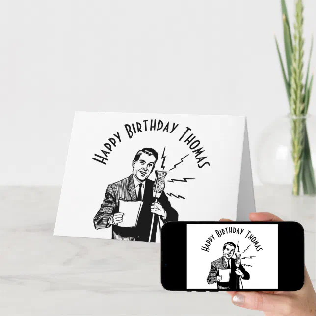 Vintage Birthday Radio Announcer Card | Zazzle