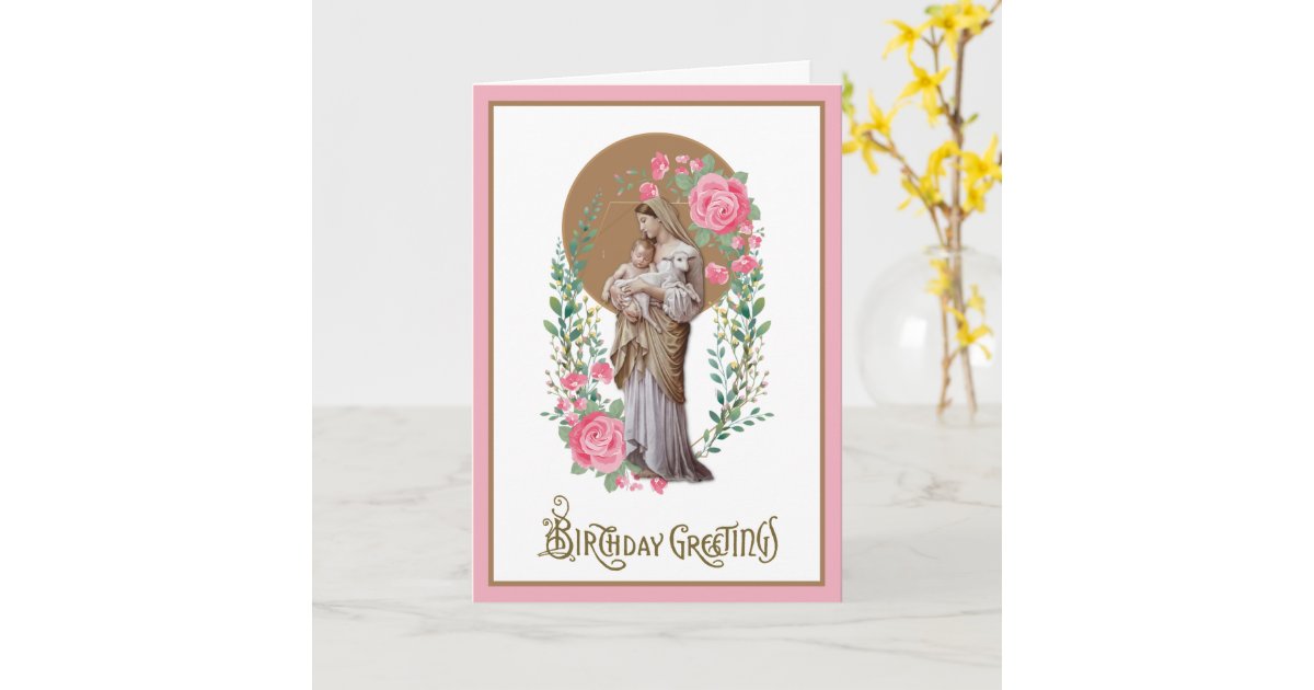 Vintage Birthday Religious Virgin Mary Floral Card Zazzle