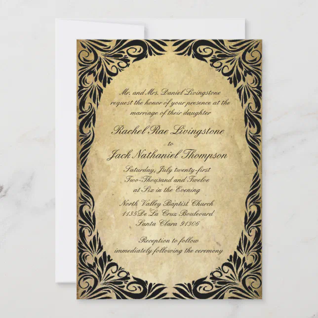Vintage Black and Cream Wedding Invitation | Zazzle
