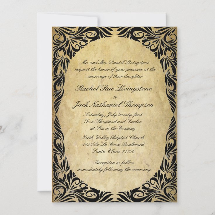 Vintage Black and Cream Wedding Invitation | Zazzle