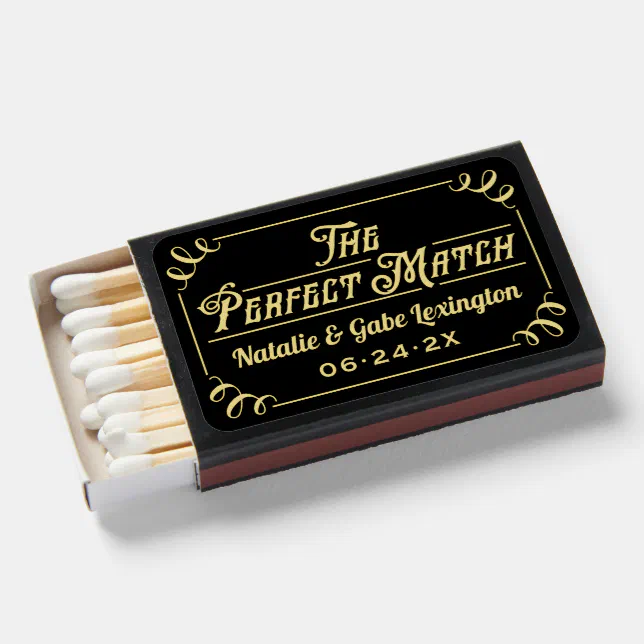 Vintage Black and Gold Custom Wedding Monogram Matchboxes | Zazzle