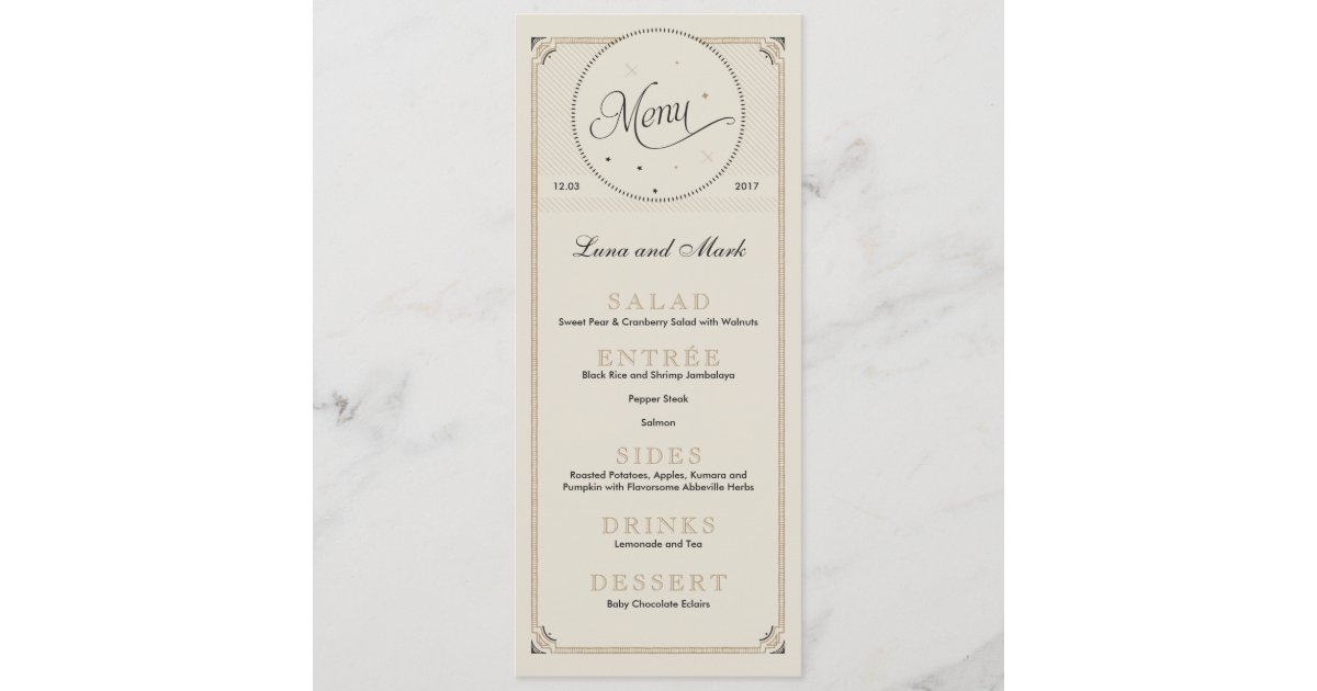 Vintage Black and Gold Night Sky Menu Cards | Zazzle