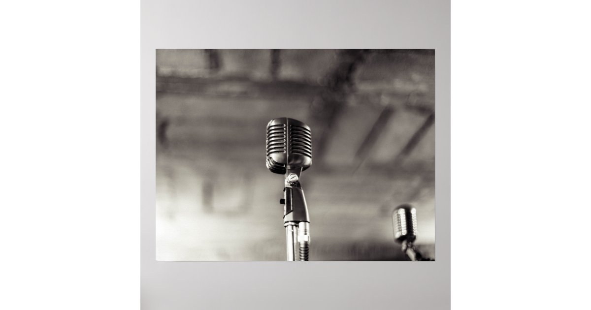Vintage Black and White Audiophile Microphone Post Poster | Zazzle