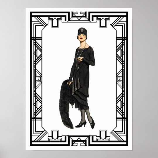 Vintage Black and White Flapper Illustration Poster | Zazzle.com