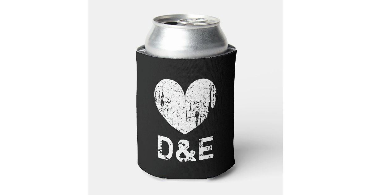Vintage black and white heart wedding can coolers | Zazzle