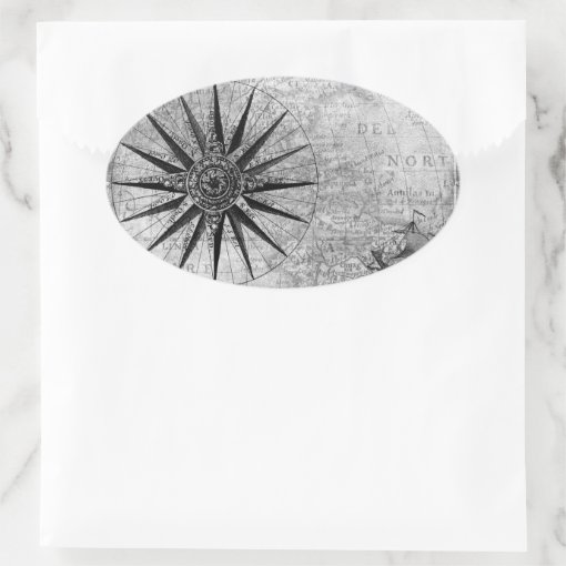 Vintage black and white sea map decals DIY & craft Oval Sticker | Zazzle