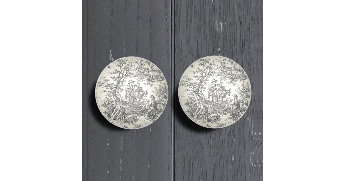 Vintage black and white toile de jouy printed ceramic knob | Zazzle