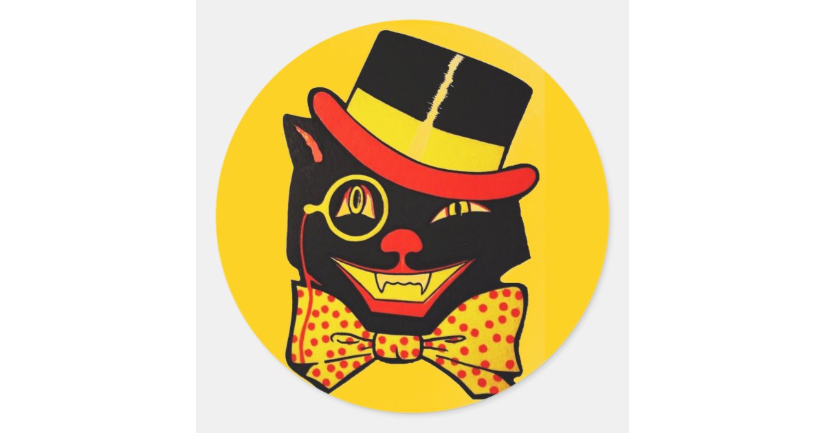 Vintage Black Cat Classic Round Sticker | Zazzle
