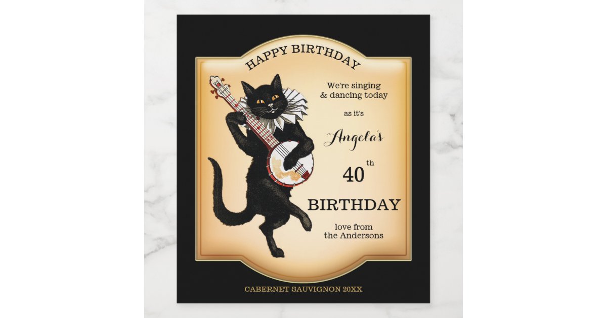 Vintage Black Cat Personalized Wine Label | Zazzle