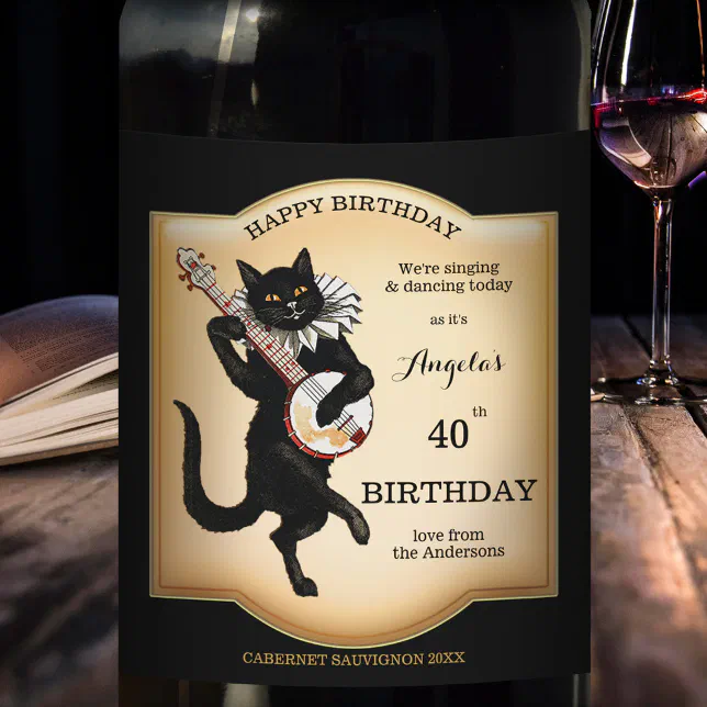Vintage Black Cat Personalized Wine Label | Zazzle
