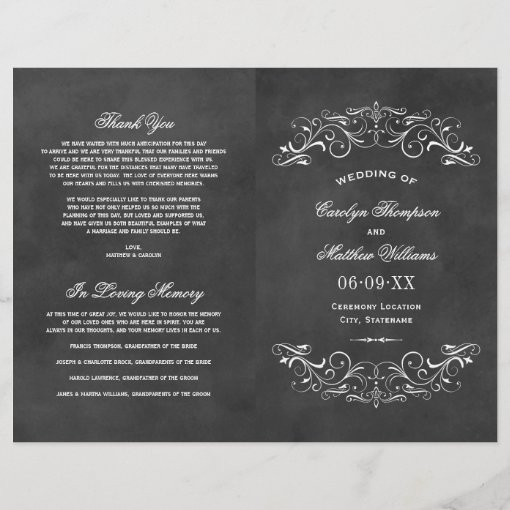 Vintage Black Chalkboard Flourish Wedding Programs | Zazzle