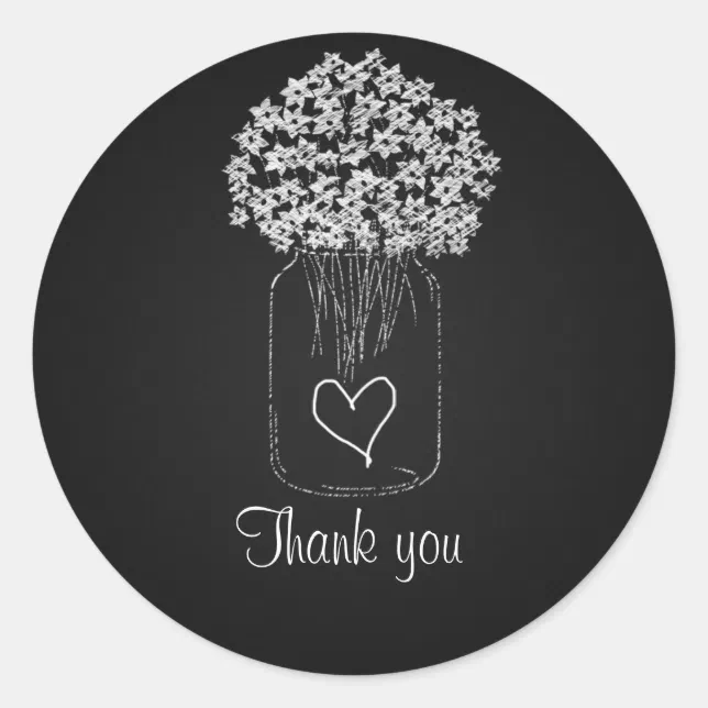 Vintage Black Chalkboard Mason Jar Thank You Classic Round Sticker | Zazzle