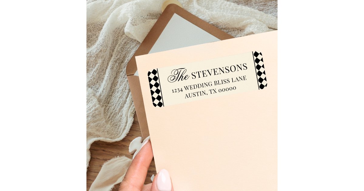 Vintage Black Checkered Old Money Return Address Label | Zazzle