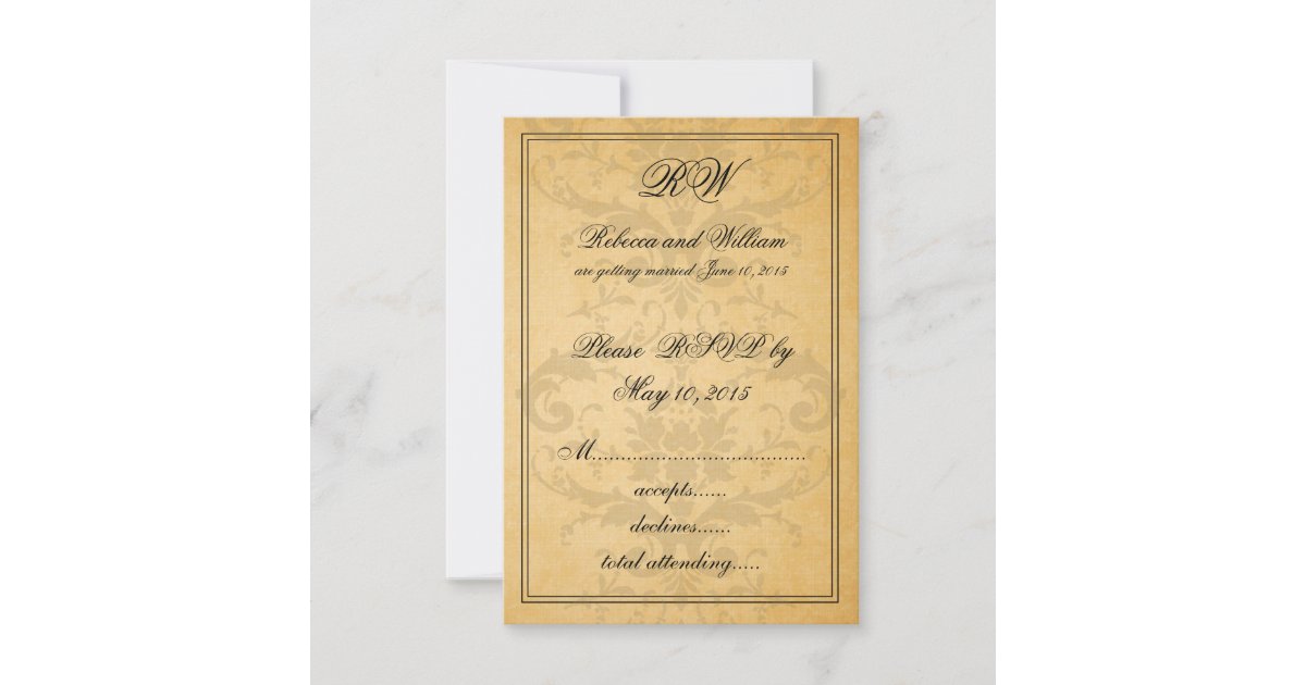 Vintage Black Damask Wedding RSP Cards | Zazzle