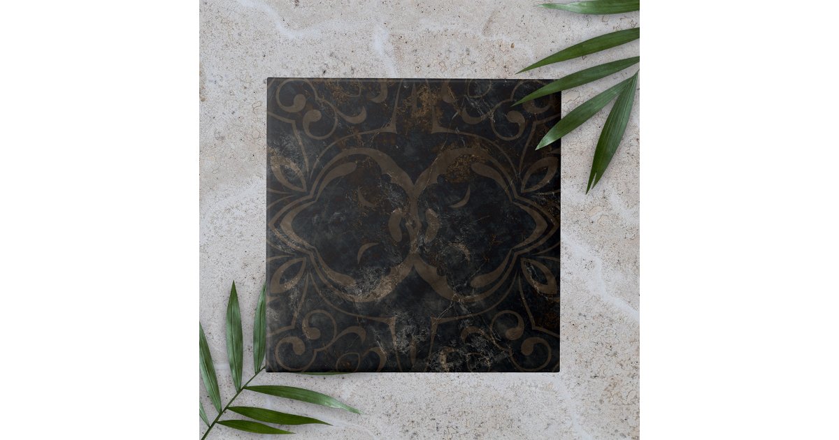 Vintage Black Distressed Whitewashed Marble-Look Ceramic Tile | Zazzle