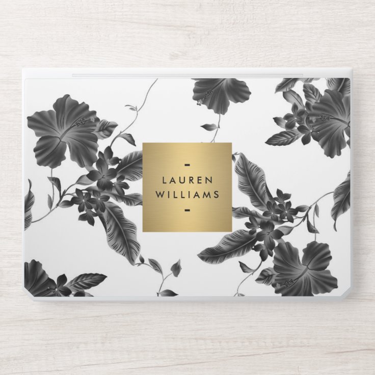 Vintage Black Floral Pattern HP Laptop Skin | Zazzle