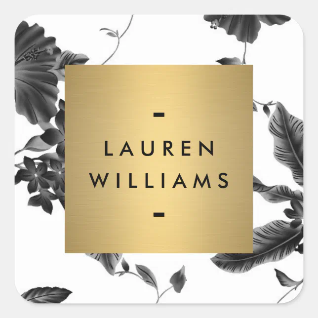Vintage Black Floral Pattern Personalized Square Sticker | Zazzle