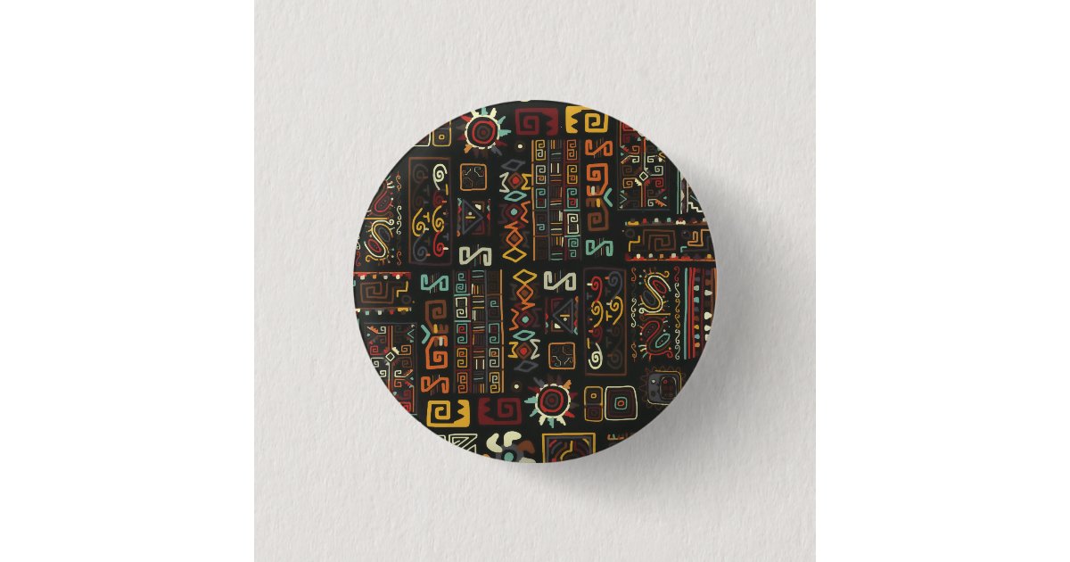 Vintage Black Geometric African Doodle Button | Zazzle