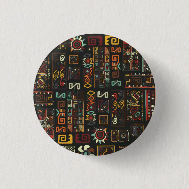 Vintage Black Geometric African Doodle Button | Zazzle
