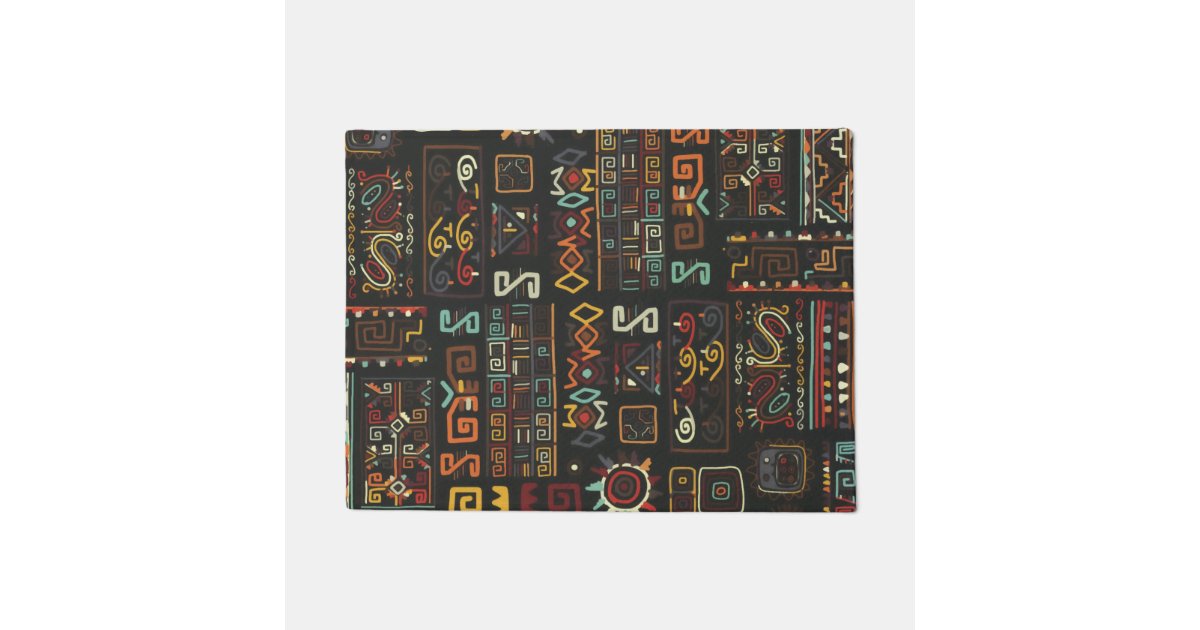 Vintage Black Geometric African Doodle Doormat | Zazzle