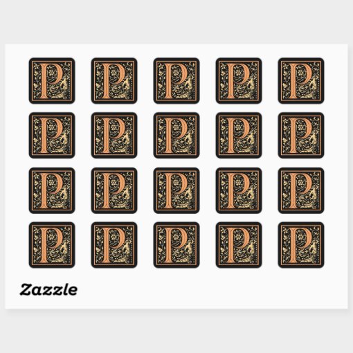 Vintage Black & Gold Letter ‘P’ - Sticker | Zazzle