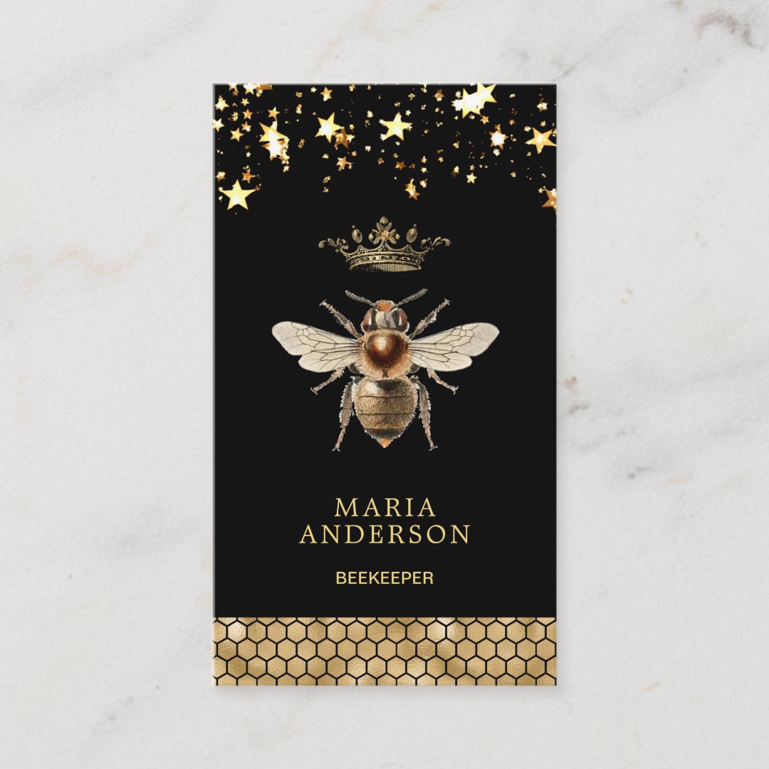 Vintage Black Gold Royal Queen Bee Beekeeper Business Card | Zazzle