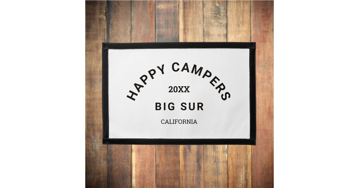 Vintage Black Happy Campers Crest Camp Weekend Pennant | Zazzle