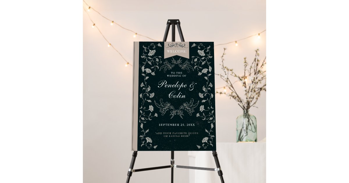 Vintage Black Tan Book Cover Wedding Welcome Sign | Zazzle