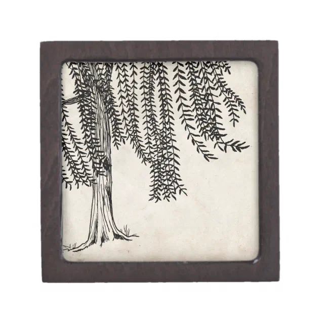 Vintage Black Weeping Willow Tree Jewelry Box | Zazzle
