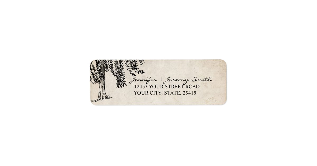 Vintage Black Weeping Willow Tree Label | Zazzle