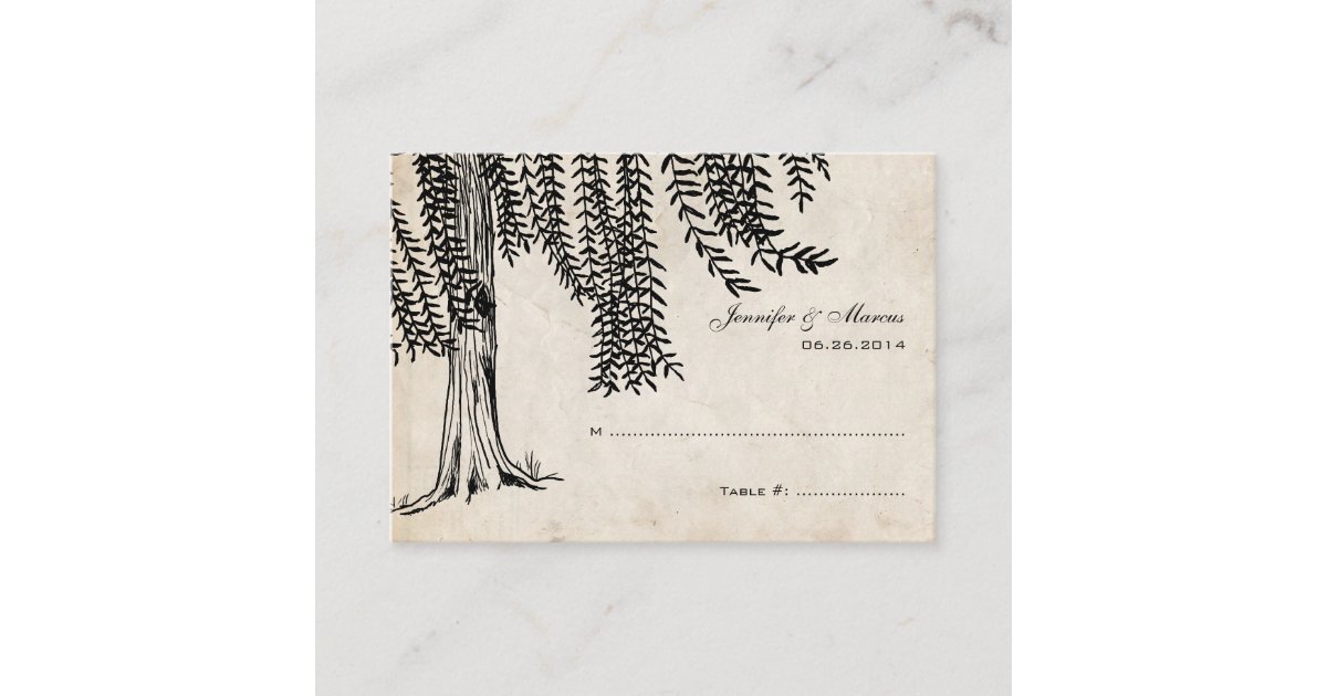 Vintage Black Weeping Willow Tree Place Card | Zazzle