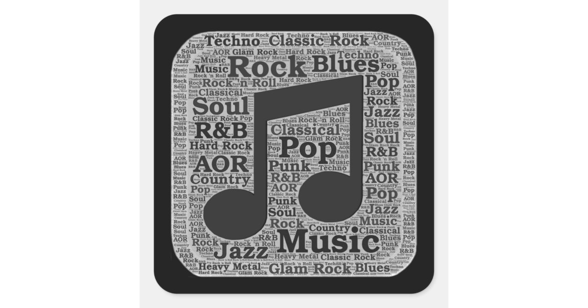 Vintage Black & White Music Genres Square Sticker | Zazzle