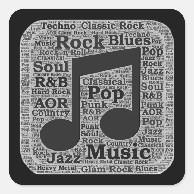 Vintage Black & White Music Genres Square Sticker | Zazzle