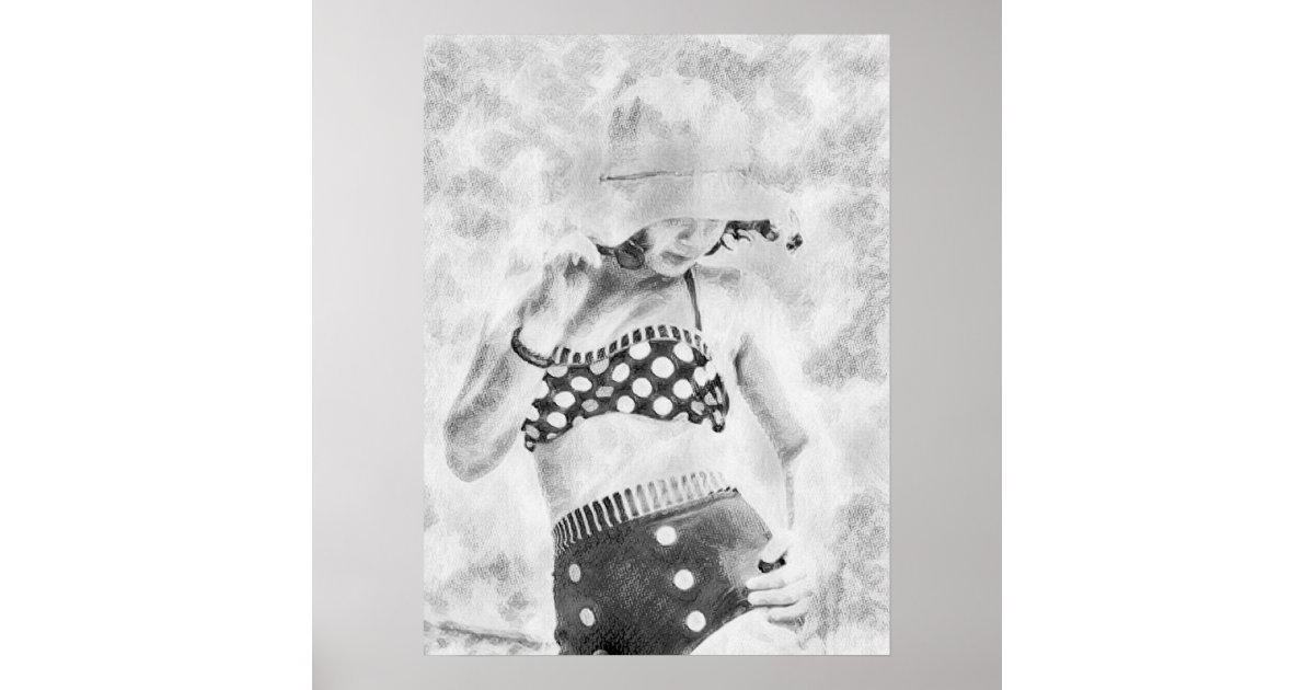 Vintage Black White Retro Girl Polka Dot Bikini Poster | Zazzle Vintage Black White Retro Girl Polka Dot Bikini Poster | Zazzle
