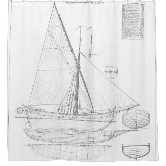 Vintage black & white sailboat drawing antique nau shower curtain | Zazzle
