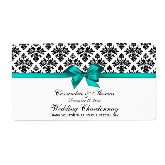 Vintage Black Wht Damask Teal H Wine Bottle Label | Zazzle.com
