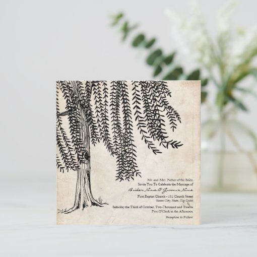 Vintage Black Willow Tree Wedding Invitation | Zazzle