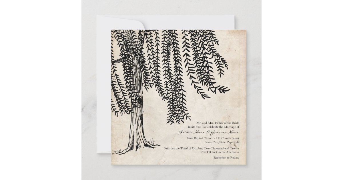 Vintage Black Willow Tree Wedding Invitation | Zazzle